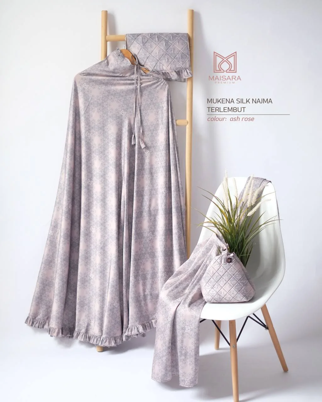 Mukena Silk NAJMA – Ash Rose – GeraiMaisaraPremium.com